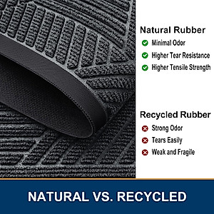 Smiry Front Door Mat Outside Entrance, Heavy Duty Natural Rubber Mat, Sturdy Trap Dirt and Moisture Indoor Outdoor Door Mat, Easy Clean Low Profile Doormat Outdoor Entrance, 47x24 Inch, Grey