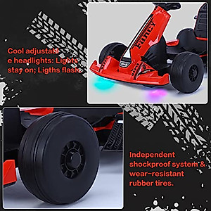 Fisca Electric Ride On Go Kart for Kids, 12V Dual 550 Motors Racing Go-Kart with Lights, 2 Speed Modes & Adjustable Length, Remote Control Mode, Electric Karting Vehicle for Boys and Girls Age 3-16