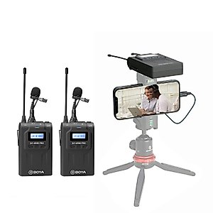 Wireless Lavalier Microphone System for iPhone 11 8 x 7 6 Camera, BOYA Dual-Channel 2 Transmitter & 1 Receiver for DSLR Recorder Samsung Smartphone Youtube Street Interview Facebook Livesteam Vblog