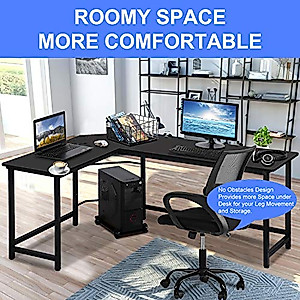 Meetperfect Corner Desk L-Shape Desk Wooden Computer Desk Gaming Table Home Office Desk Office Table Corner Table with Large Monitor Computer Stand, PC Laptop Study Table Workstation, 55"+37", Black
