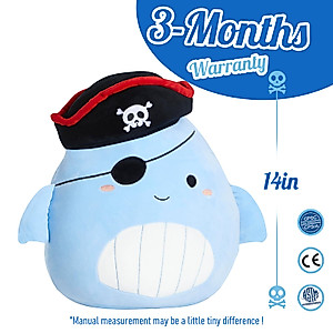 CozyWorld 14” Pirate Whale Plush Pillow Whale Stuffed Animal Whale Plush Soft and Squishy Stuffed Whale Toy Birthday Easter for Boy Girls Kids