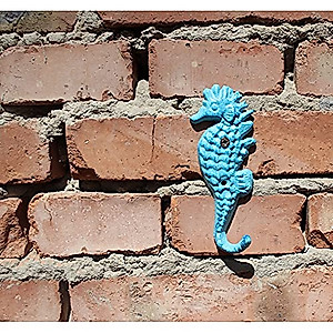 Laide Seahorse Hook Wall Mounted Cast Iron for Hat Keys Robe Coat Towel Coat Beach House Decor Home Decoration Accessories 2 Pieces (Blue)