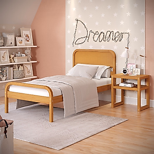 P’kolino Curva Rattan Kids Twin Size Bed Frame with Headboard- FSC Certified Solid Pine Wood - Natural