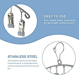 Kichvoe Hat Hangers for Closet Stainless Steel Sock Drying Rack Windproof Clothes Hanger with 10 Clips Space Saving Laundry Drying Rack for Socks Towels Hats Bras Underwear Grey