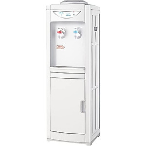 Water Cooler Dispenser 3-5 Gallon Bottles,Top Loading Hot & Cold Water Dispenser, Child Safety Lock Water Cooler for Indoor Home Office Use with Storage Cabinet, White