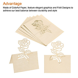 PATIKIL Table Name Place Cards, 50Pcs Favor Decor Rose Cut Design Blank Card for Wedding Party Seating Place Cards, Beige