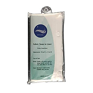 River Dream Snap in Fabric Shower Curtain Liner Replacement - 70W x 54H, White, with Magnets-Detachable Liner…