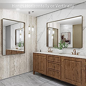 LOAAO 40”X36” Bronze Bathroom Mirrors for Vanity, Rounded Rectangle Brushed Bronze Metal Frame Mirror, Anti-Rust, Tempered Glass, Hangs Horizontally or Vertically