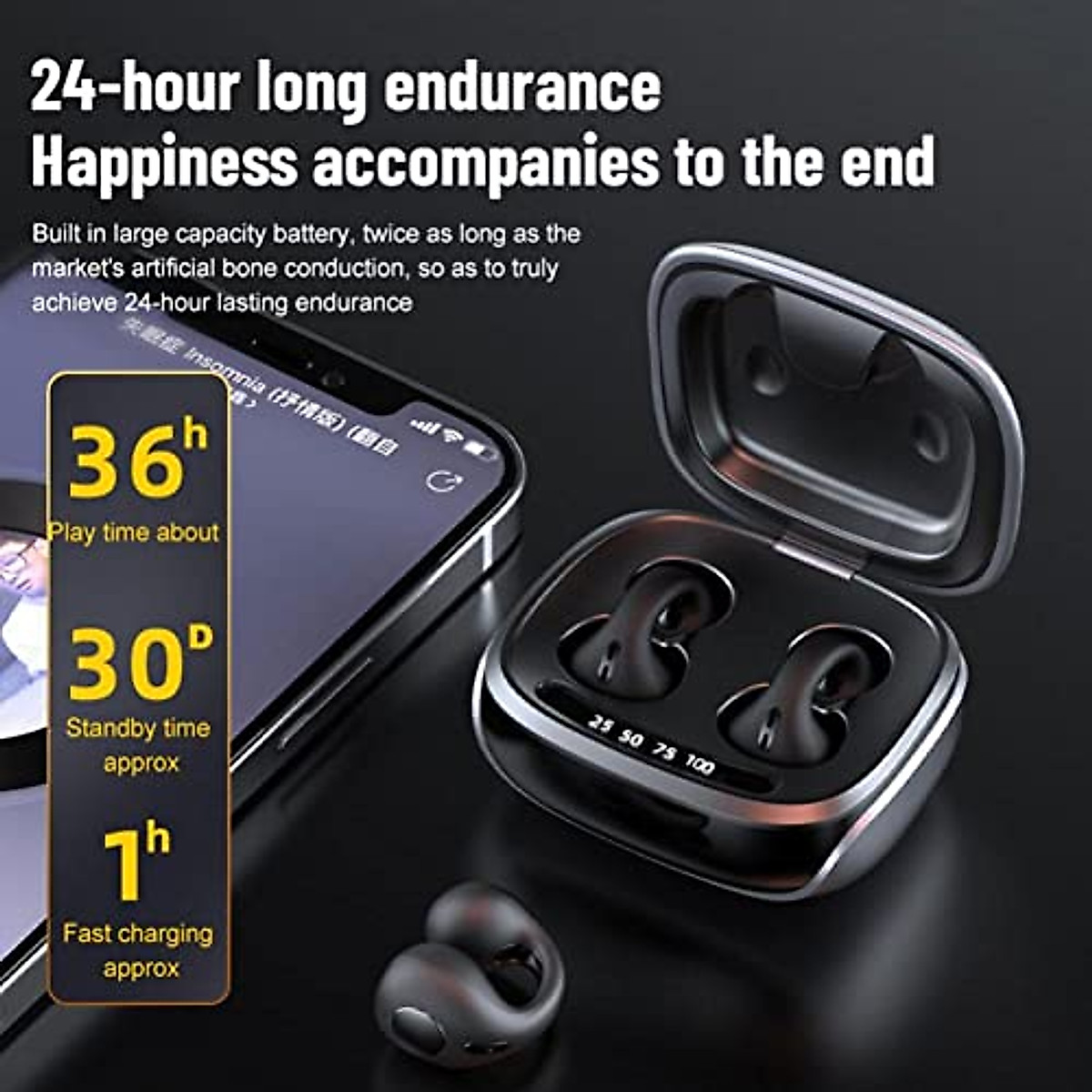 Jkapagzy Wireless Ear Clip Bone Conduction Headphones,Open Ear Headphones Wireless Bluetooth,Bone Conduction Headphones Bluetooth Earphones for Running, Sports, Cycling, Driving