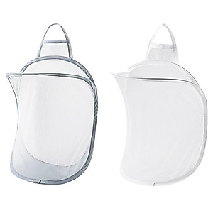 Pop-up Hanging Laundry Hamper Small Mesh Laundry Basket 2 Pack Foldable Hamper Collapsible Wall Mounted Storage Bag, Back to School Supply Grey & White
