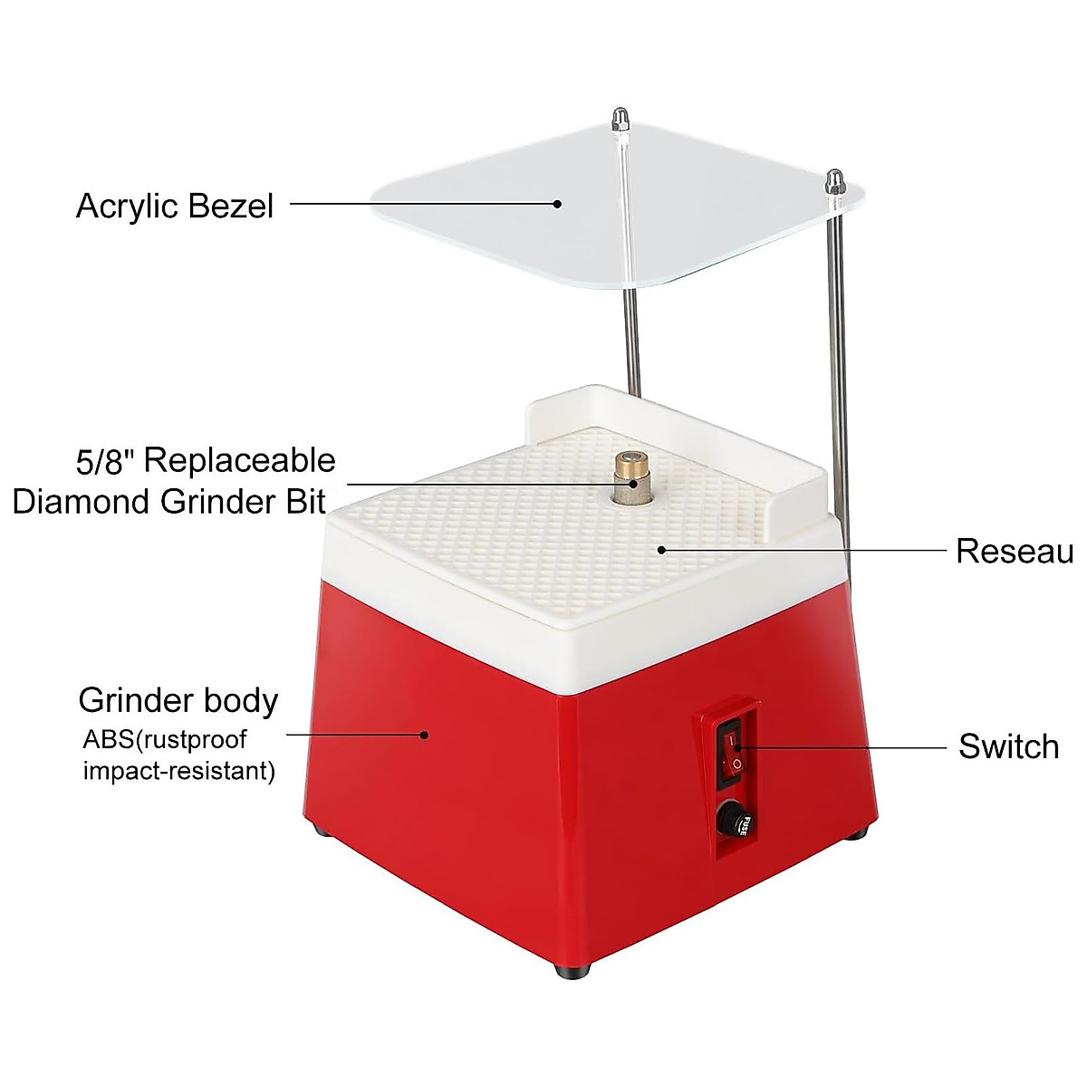 CENAP Portable Stained Glass Grinder, 4200r Mini DIY Grinding Tool Kit with 5/8" + 1" Replaceable Diamond Grinder Bit + Acrylic Bezel, for Glass Ceramic and Other Brittle Hard Materials