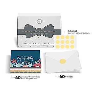 Dessie 60 Unique Large Greeting Cards Assortment with Envelopes and Seals.- Amazing Assorted Cards for All Occasions w/Greetings Inside, Card Organizer.