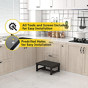 Step Stools for Adults Kids, Sturdy Wooden Stepping Stools with 450LB Capacity, Anti-Slip Bed Steps Stool for High Beds, Foot Stool One Step Stool for Kitchen Bathroom Bedroom, Black