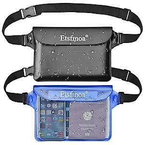 Etsfmoa 2-Pack Waterproof Pouch with Waist Strap, 3 Zipper protect phone and valuables, Waterproof Dry Bag Wallet/Best Gifts for Men Women for Boating Fishing Diving Swimming Snorkeling Kayaking