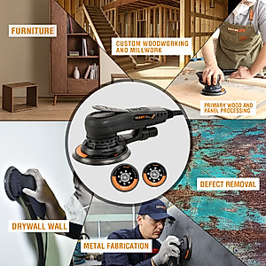 MAXXT Electric 5mm Random Orbital Sander, Palm Sander with Brushless Motor, 5&6Inch Sanding Pads, Central Vacuum, Sanders for Woodworking, Primary Wood and Panel Processing