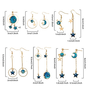 Hicarer 12 Pairs Space Earrings Astronaut Stud Earrings Planet Earrings Dangle Moon Star Asymmetrical Drop Earrings Jewelry for Women