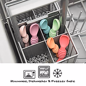 PrimaStella Silicone Rainbow Chew Spoon Set for Babies and Toddlers - Safety Tested - BPA Free - Microwave, Dishwasher and Freezer Safe - Seaside Palette