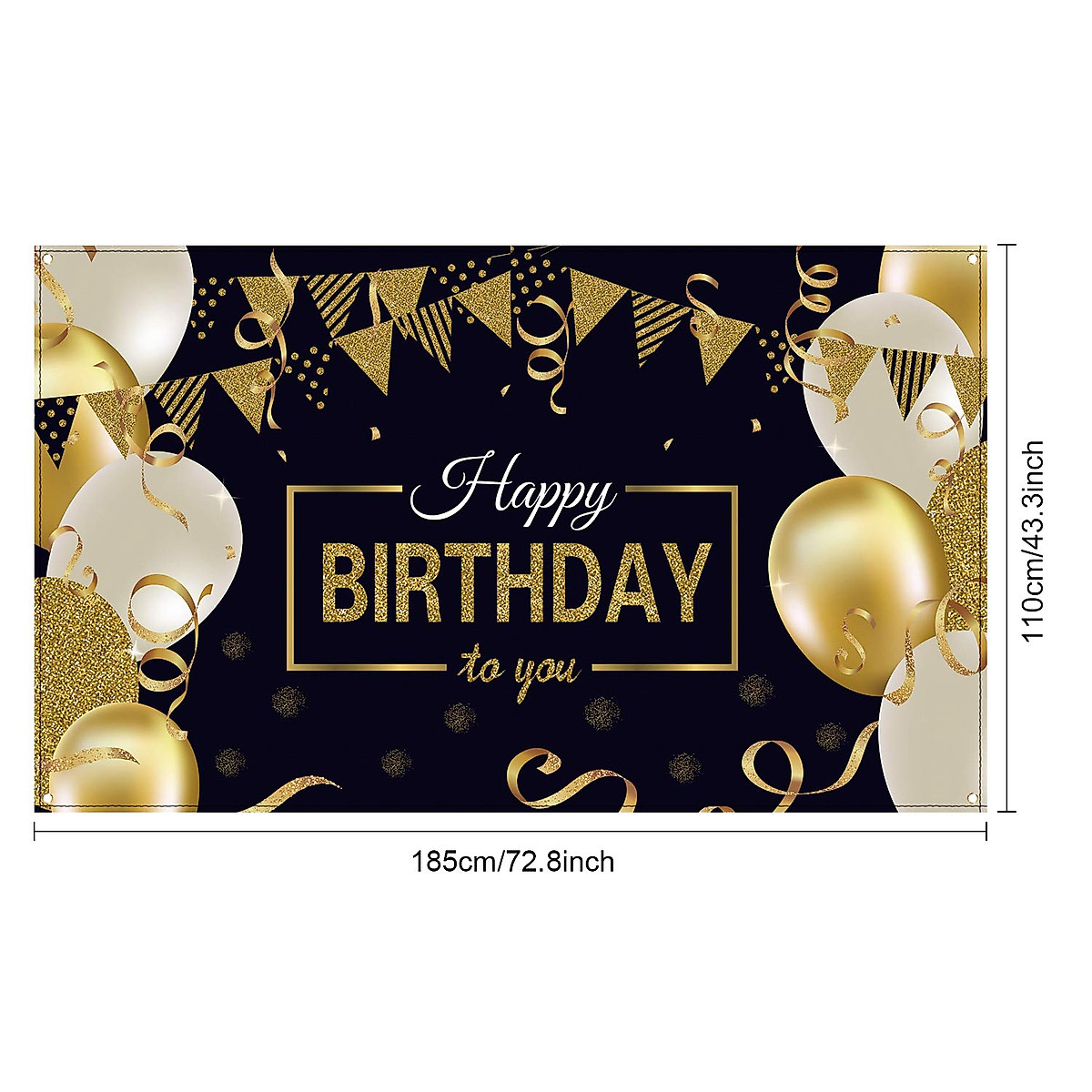 Happy Birthday Backdrop Banner Extra Large Black and Gold Sign Poster for Men Women Birthday Anniversary Party Photo Booth Backdrop Background Banner Decoration Supplies