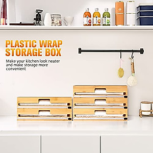 2 in 1 Foil and Plastic Wrap Organizer, Bamboo Packaging Dispenser with Cutter for Kitchen Foil, Plastic Wrap Organizer, Compatible with 12" Rolls