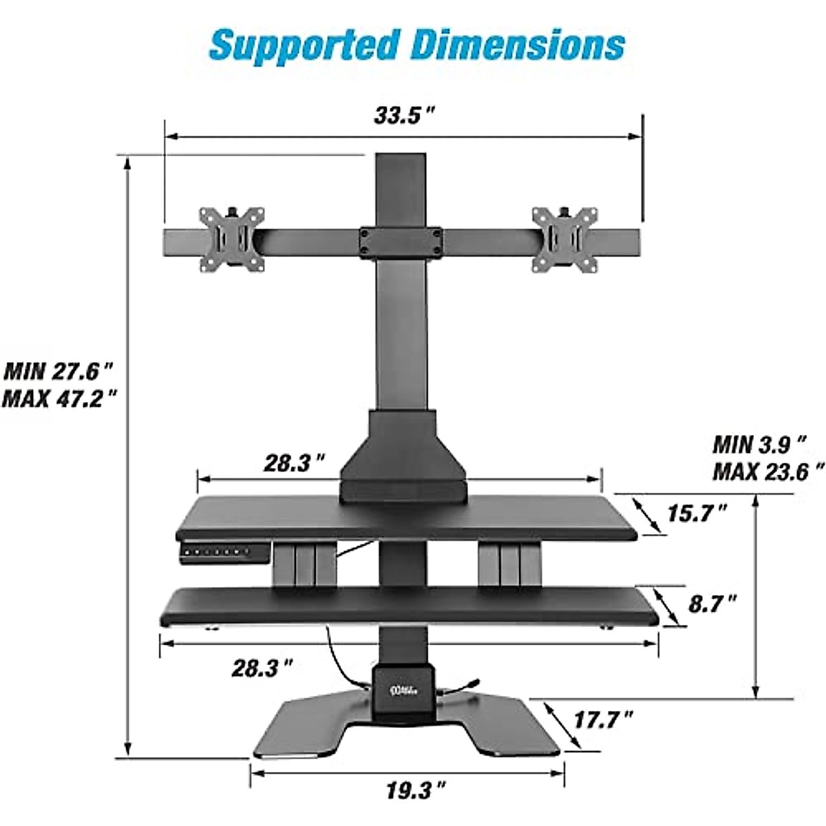 AVLT Dual 32" Monitor Electric Standing Desk Converter with Huge Keyboard Tray Extra Large 28"x 16" Spacious Tabletop Motorized Automatic Height Adjustable Sit to Stand Table Sturdy Small Footprint