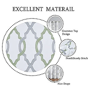 Geometric Semi Sheer Window Curtain Panel Pairs with Moroccan Grey and Green Trellis Print Canvas Fabric for Kids Room Grommet Top Long Window Drapes for Living Room Bedroom, 54×95 Inch, Grey/ Green