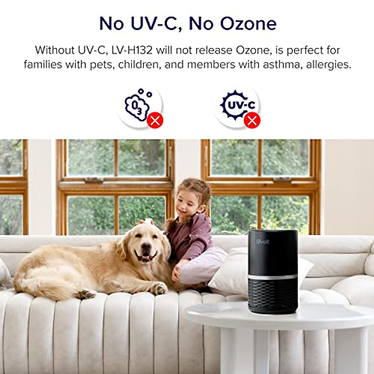 LEVOIT Air Purifiers for Home, HEPA Filter for Smoke, Dust and Pollen in Bedroom, Ozone Free, Filtration System Odor Eliminators for Office with Optional Night Light, 1 Pack, Black