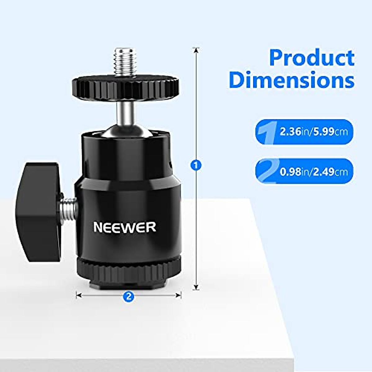 Neewer 1/4” Camera Hot Shoe Mount with Additional 1/4” Screw 2-Pack, Mini Ball Head Hot Shoe Mount Adapter for Cameras, Camcorders, Smart Phone, Video Light, Microphone, Ring Light - ST17