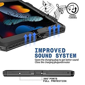 Guirble for iPad 10.2" - iPad 9th 8th 7th Generation Waterproof Case,Full-Body Heavy Duty Protective Built-in Screen Protector with Strap Stand Pencil Holde for iPad 9th Generation Case