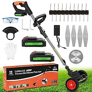 Weed Eater Battery Powered Weed Wacker with Blades, 3 in 1 Cordless Grass Trimmer Foldable and Lightweight, with 3 Types Blades and 2Pcs Li-Ion Batteries 21V 2Ah Black