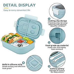 Bento Box for Kids,1.3L Bento Box Adult Lunch Box,Lunch Box Container for Kid/Adults/Toddler,Bento Boxes with 4 Compartment&Utensiles,Leak Proof,Microwave/Dishwasher/Freezer Safe(Light Blue)