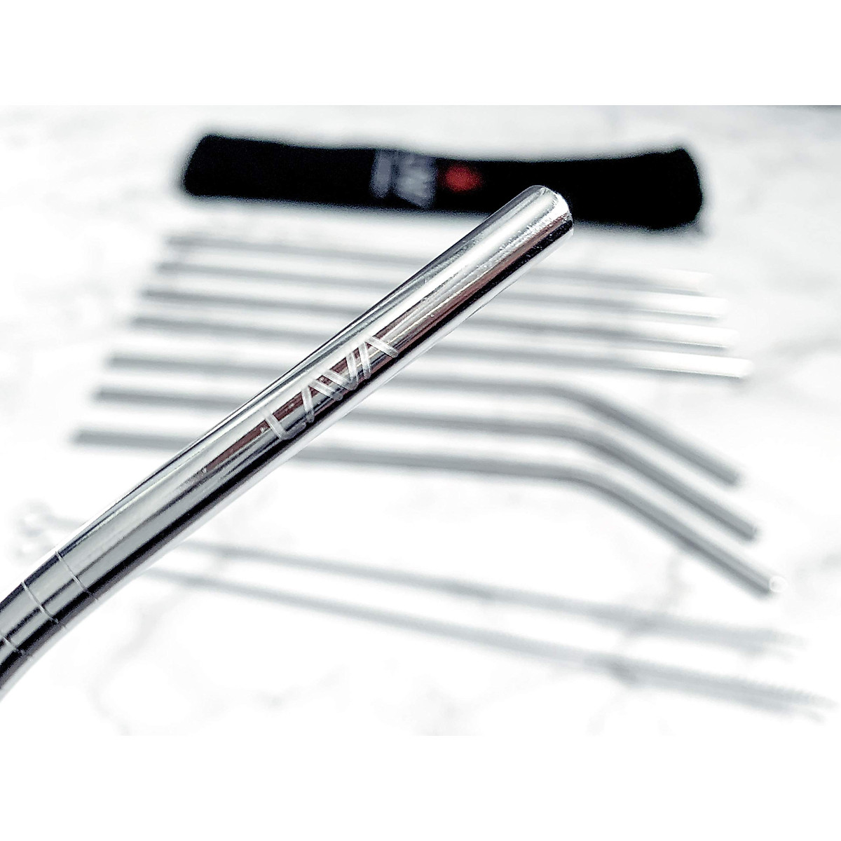 LAVA Premium 10pc 9.5" (6mm Diameter) Stainless Steel Metal Straws Includes (4) Straight Straws, (4) Bent Straws and (2) Cleaning Brushes with Travel Pouch