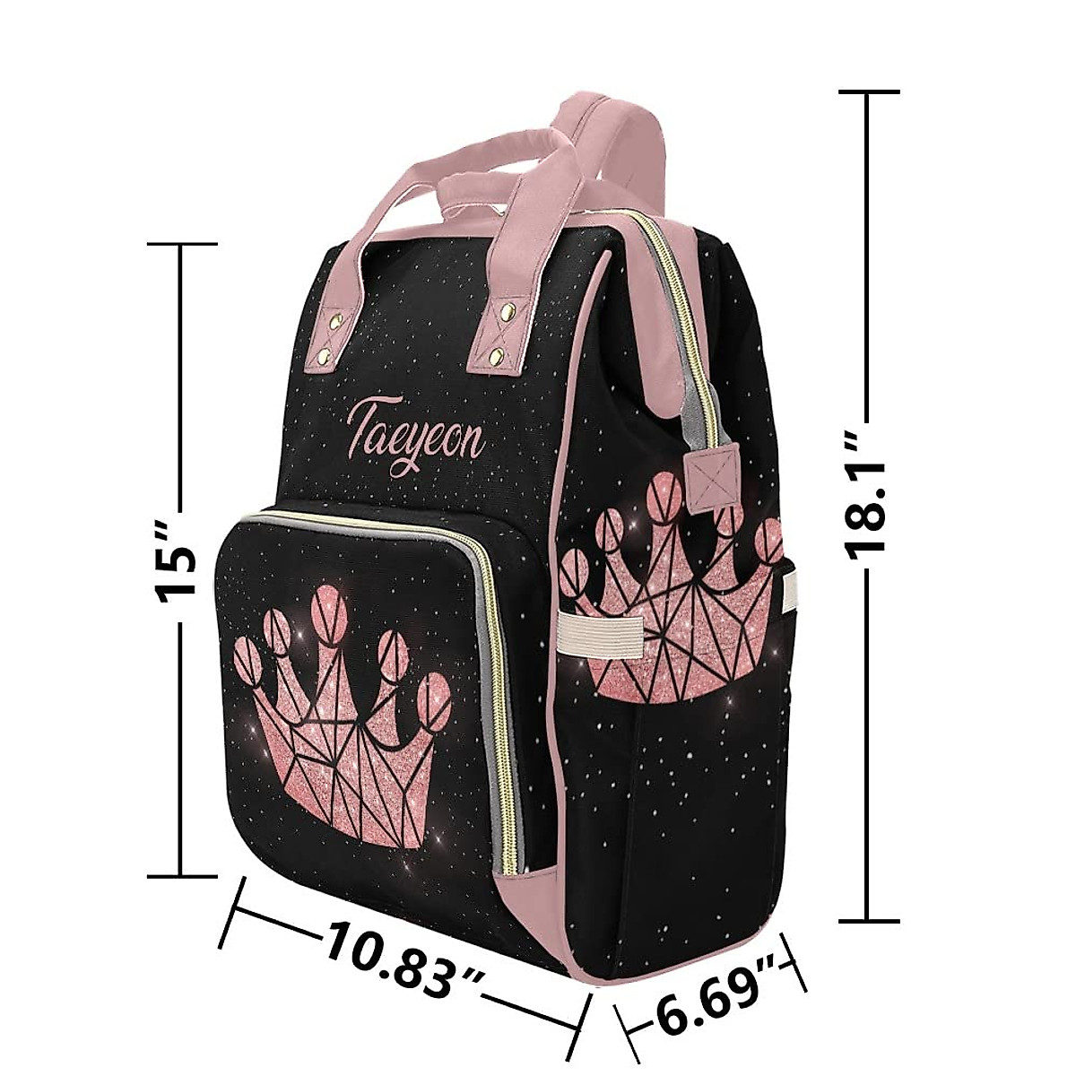 Black Pink Snowflake Diaper Bags Backpack with Name Personalized Baby Bag Nursing Nappy Bag Gifts
