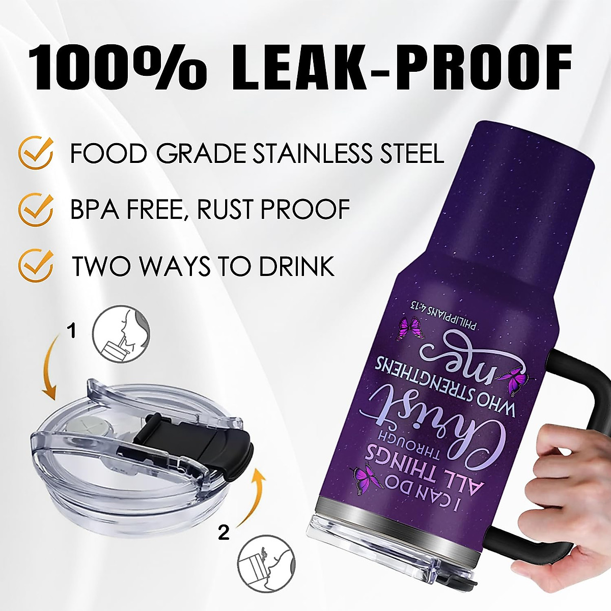 Christian Gifts for Women, 40 oz I Can Do All Things Christ Tumbler With Handle, Inspirational Religious Birthday Gifts for Faith Cup, Christian Jesus God Bible Verse Pastor Prayer Gift for Christmas