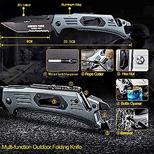 Folding Knife, 6-in-1 Survival Folding Pocket Knife with Glass Breaker, Seatbelt Cutter, Bottle Opener and Steel Serrated Blade ect Multi-Function Emergency Tool
