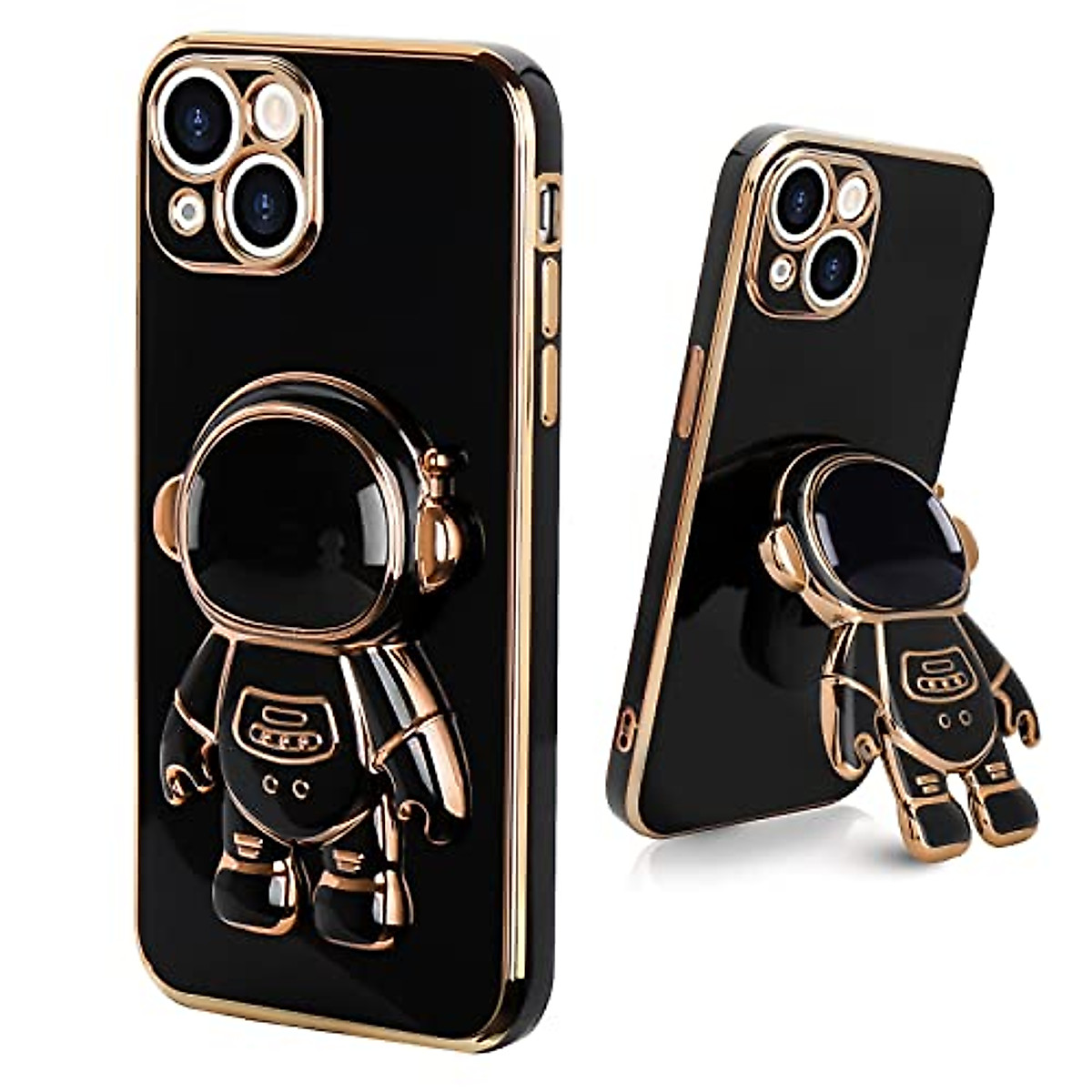 Pepmune Compatible with iPhone 13 Case Cute 3D Astronaut Stand Design Camera Protection Shockproof Soft Back Cover for Apple iPhone 13 Phone Case Black