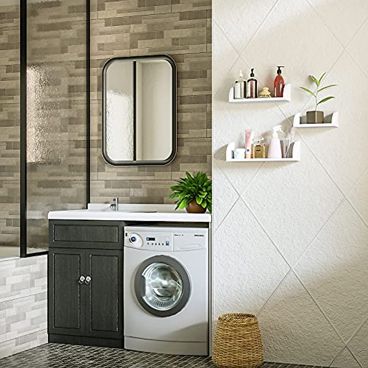 SRIWATANA White Floating Shelves, Nursery Wall Shelves Set of 3, Solid Wood Shelves for Bedroom, Living Room, Kitchen, Bathroom - White