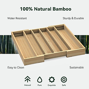 WELL WENG Larger Expandable Bamboo Organizer Holder for Counter Drawer Insert - Compatible with Nespresso Vertuo Capsules - Tea Bags Storage (Natural)
