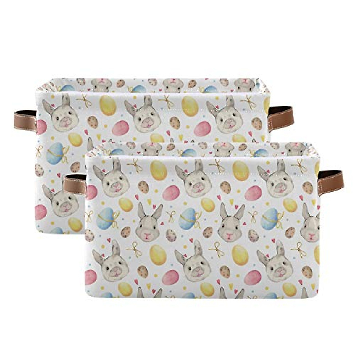 senya Easter Storage Basket with Handles, Easter Eggs Rabbit Fabric Collapsible Storage Bins Organizer Bag for Baby Storage Toy Storage 15 x 11 x 9.5 inch