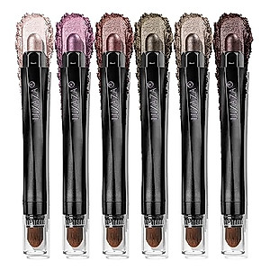 LUXAZA 6 PCS Mauve Brown Metallic Eyeshadow Stick Set, Neutral Cream Purple Eye Shadow Pencil Crayon Brightener Makeup