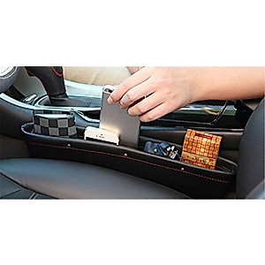 Fochutech 2x Car Pocket Organizer Seat Console Gap Filler Side Catcher Tray PU Leather Inside Out Interior Accessories For Wallet Phone Coins Cigarette (Black)
