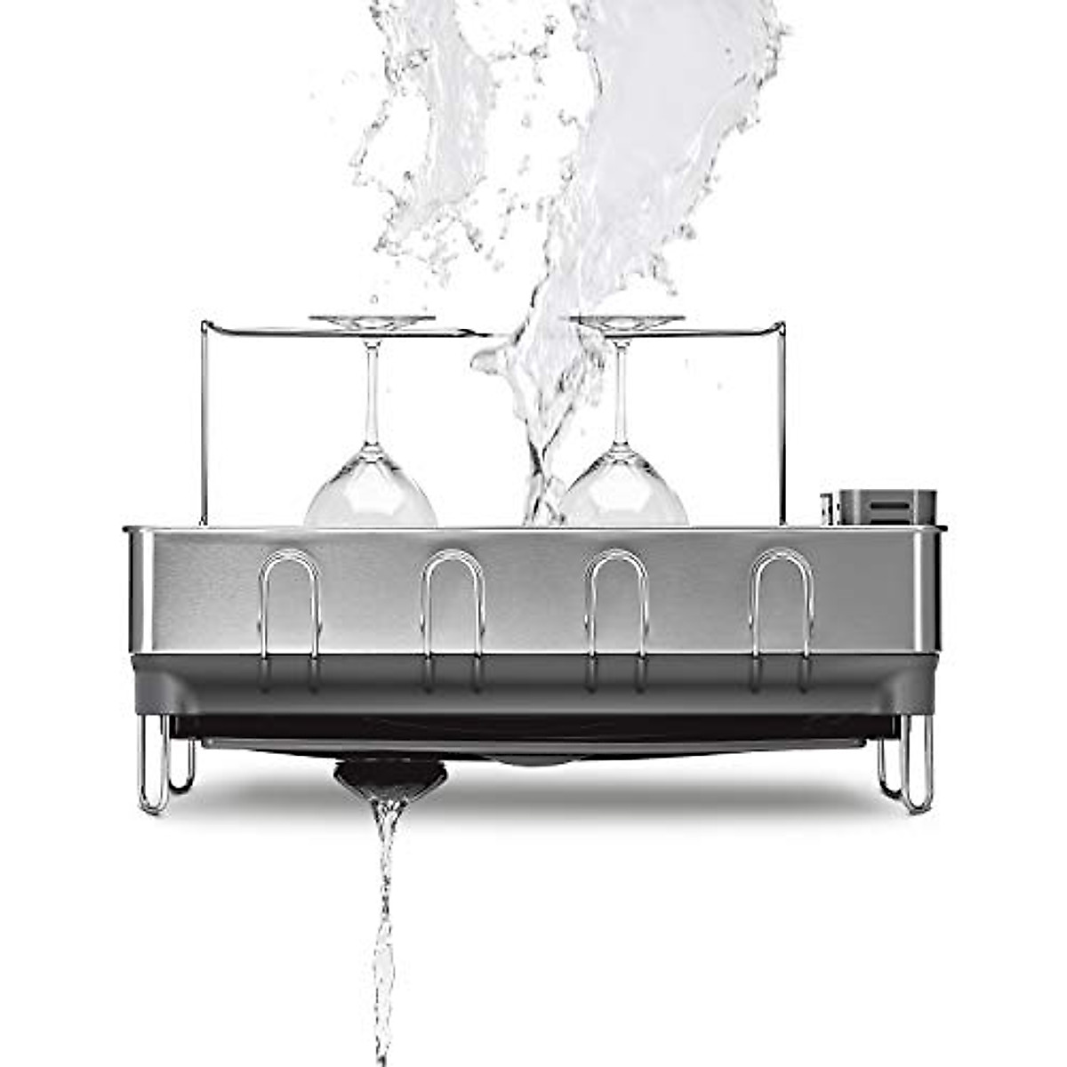 simplehuman Steel Frame Kitchen Dish Drying Rack With Swivel Spout, Fingerprint-Proof Stainless Steel Frame, Grey Plastic, 2020 Model