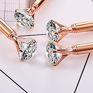 Bememo 12 Pieces Big Diamond Crystal Ballpoint Pens and 6 Pieces Ballpoint Pen Refills, Black Ink (Rose Gold)