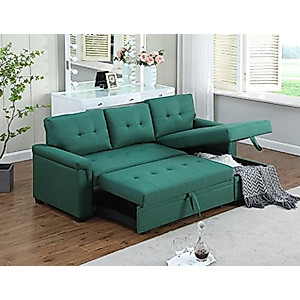 Eafurn 84'' Reversible Sectional Sofa Couch with Pull-Out Sleeper Bed, Line Fabric L-Shape 3-Seater Convertible Corner Sofa & Couches with Storage Chaise,Button Tufted Couch for Living Room