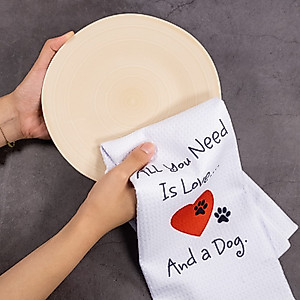 Joyriza All You Need is Love and A Dog – Funny Gifts for Dog Lovers Dog Mom Women Friends, Funny Kitchen Towels Dog Owner Gifts, Dog Lover Housewarming Gift Ideas, Absorbent Waffle Dish Towel