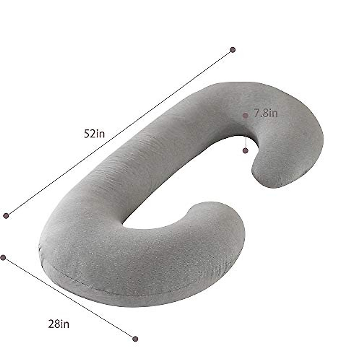 CDEN Pregnancy Pillow, C Shaped Full Body Pillow 52", Maternity Pillow Support for Back, Legs, Neck, HIPS for Pregnant Women with Removable Washable Jersey Cover(Darkgrey)
