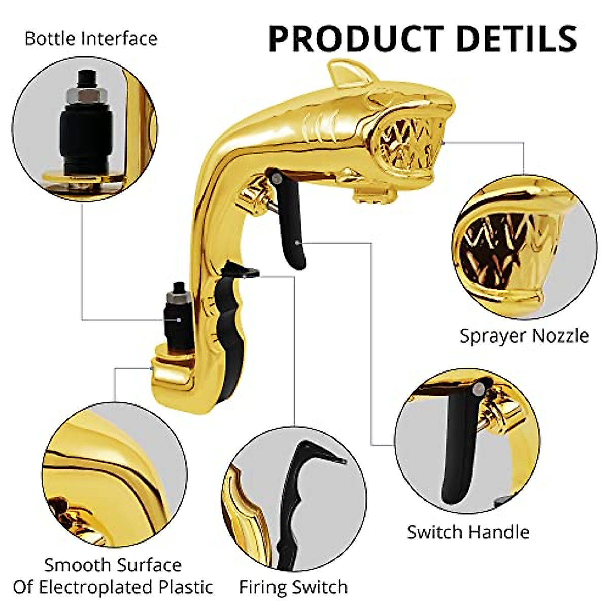 Champagne Gun Shooter,Adjustable Shark Champagne Spray Gun,Beer Gun Shooter with Longer Shooting Distance,Champagne Squirt Gun,Champagne Gun Sprayer,Party,Yacht,Birthday,Festival,Bar Atmosphere Props