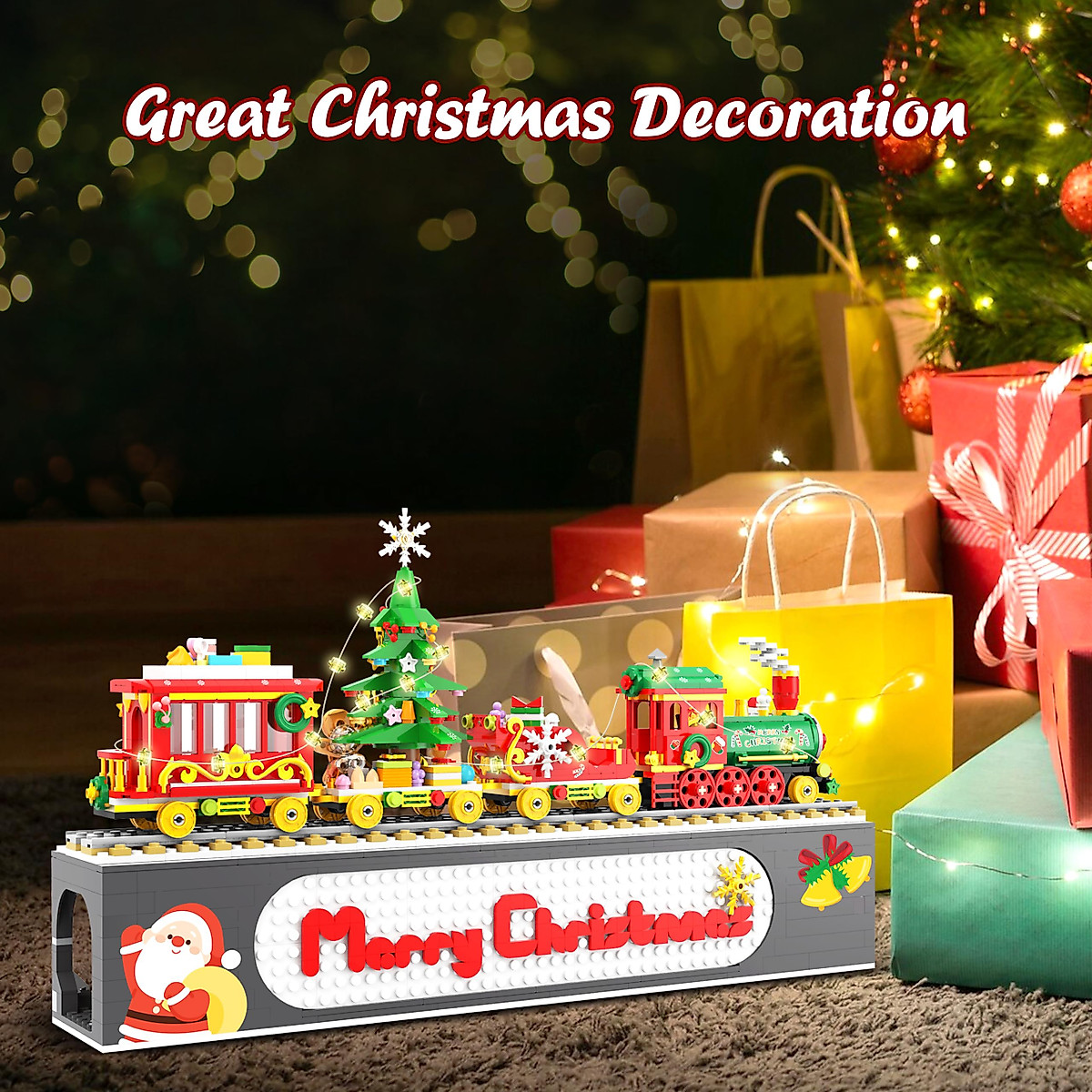 Advent Calendar 2023 Christmas Train Building Blocks Set, 24 Boxes-1529 Pieces Christmas Train with Lights Display Building Kits for Adults and Kids Countdown to Christmas Thanksgiving Gifts