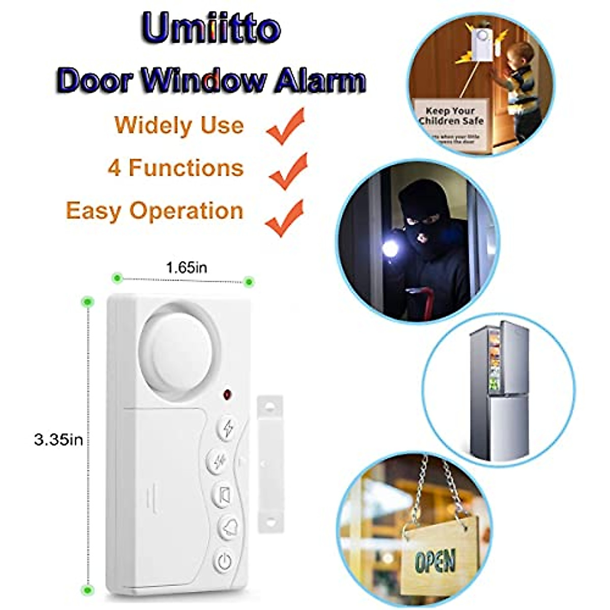 Fridge Door Alarm with Delay Upgrade 3/15/30/60 Seconds Security Window/Door Alarm for Home Safety Loud 108dB Freeze Door Open Chime Refrigerator Alert (1 Set)