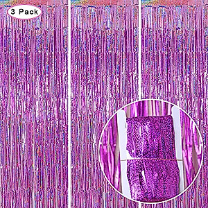 3 Pack Fringe Curtains Party Decorations,Tinsel Backdrop Curtains for Parties,Photo Booth Wedding Graduations Birthday Christmas Event Party Supplies (Purple)