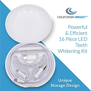 California Bright Smart Teeth Whitening Home Kit with 16X LED Light Mouthpiece, 4 Whitening Gel Pens, Portable Case and Dental Shade Guide – Smartphone & USB Compatible